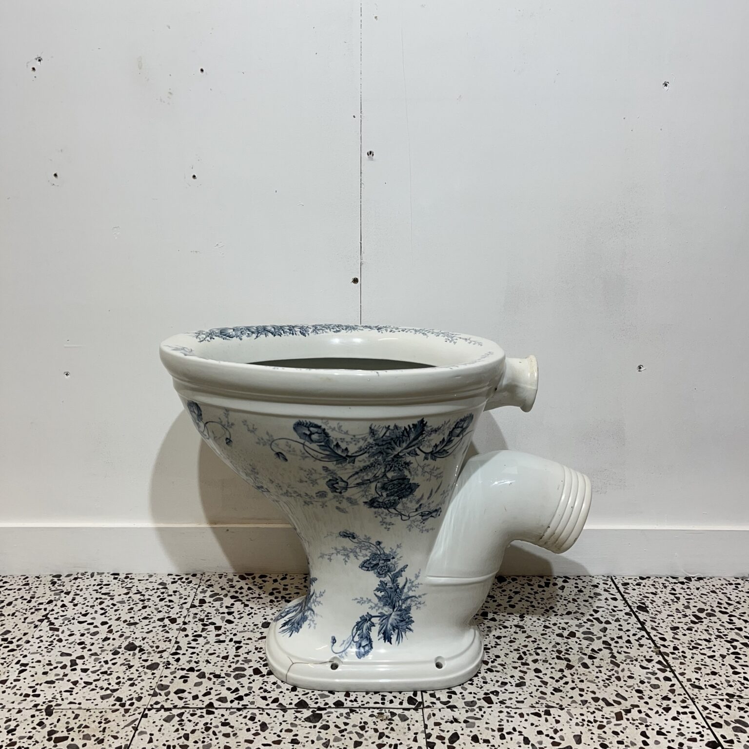 Antique Blue Floral ‘The Elan’ Toilet Pan - Sanitary Salvage
